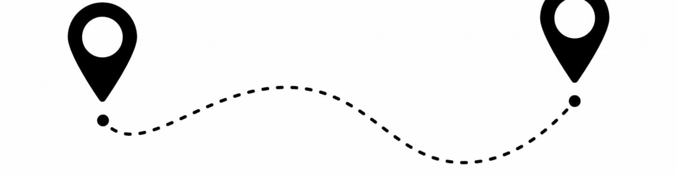 Route location icon, two pin sign and dotted line road, start and end ...